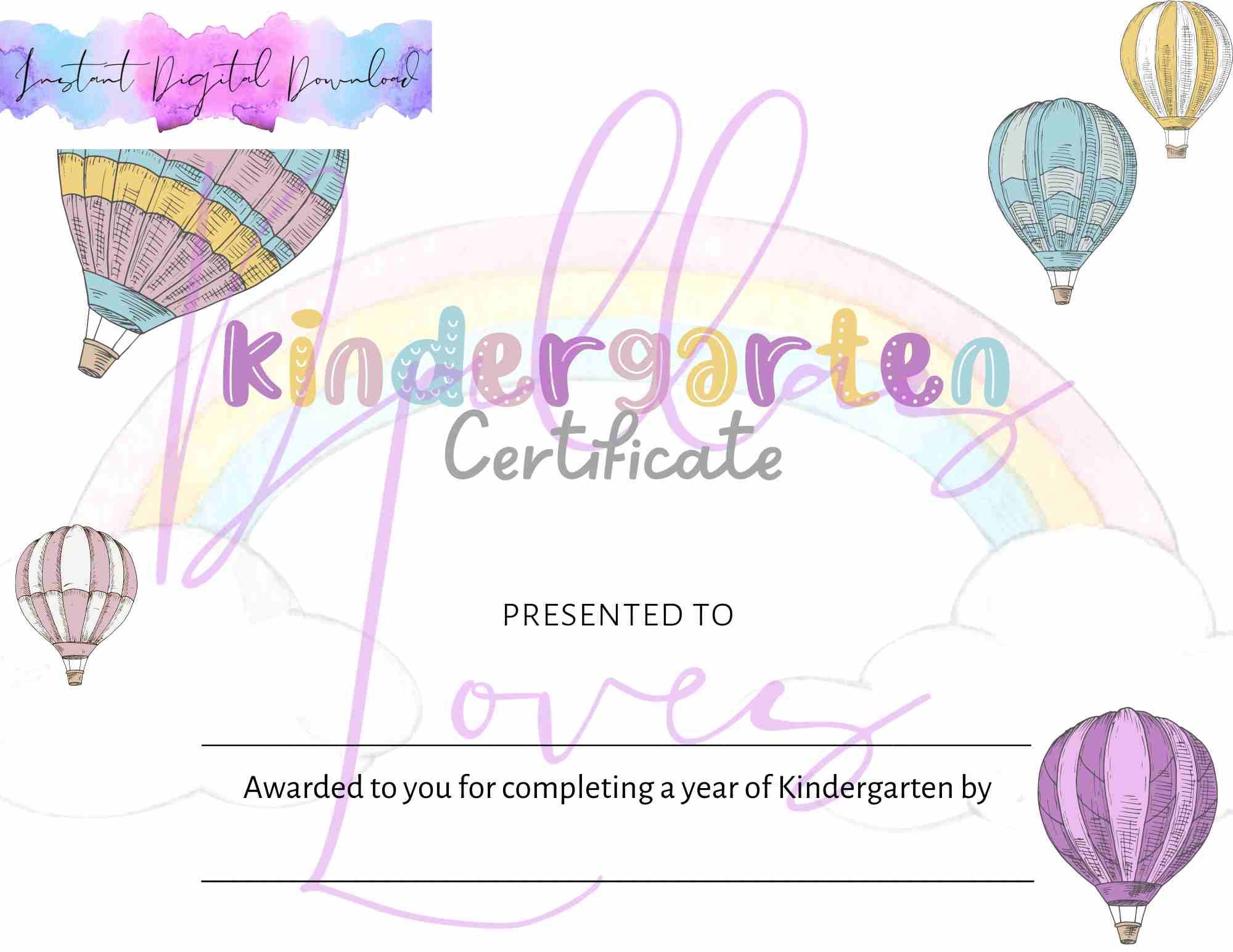 Certificado de jardín de infantes arco iris en globo aerostático ...