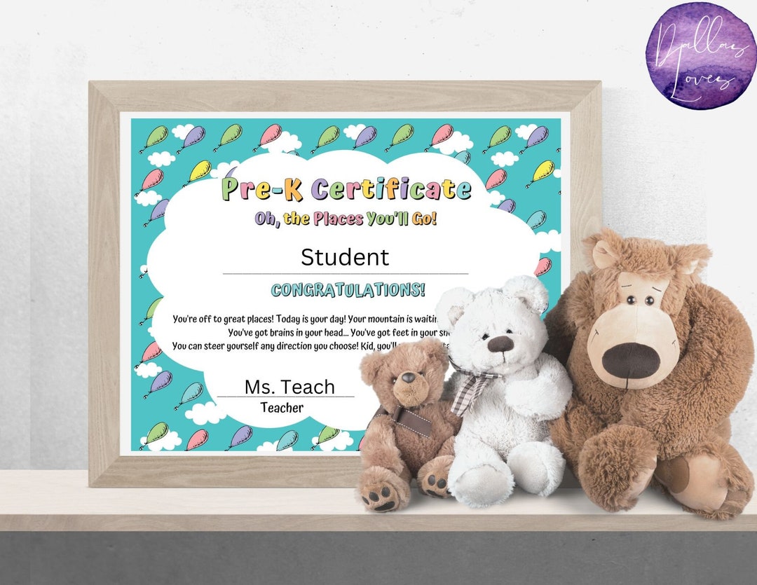 Oh the Places Youll Go / Dr. Seuss / Pre-k Certificate for Graduation ...
