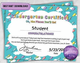 Oh the Places You’ll Go / Dr. Seuss / Pre-k Certificate for Graduation ...