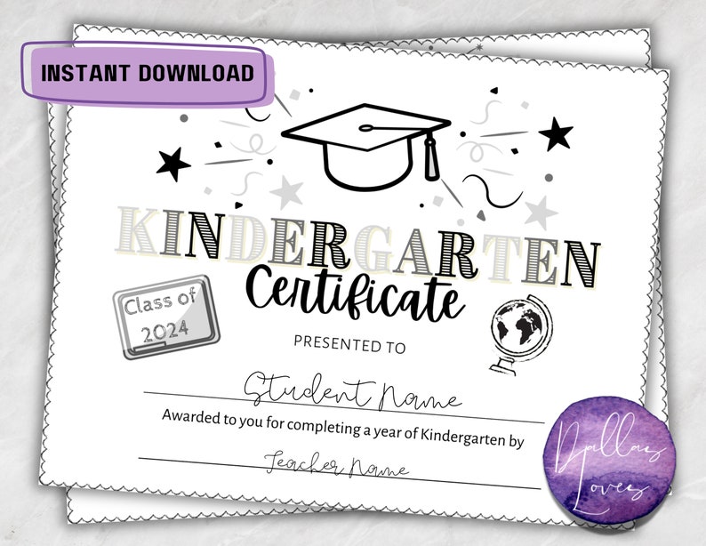 Black and White Kindergarten Certificate With Scalloped Border 2024 ...
