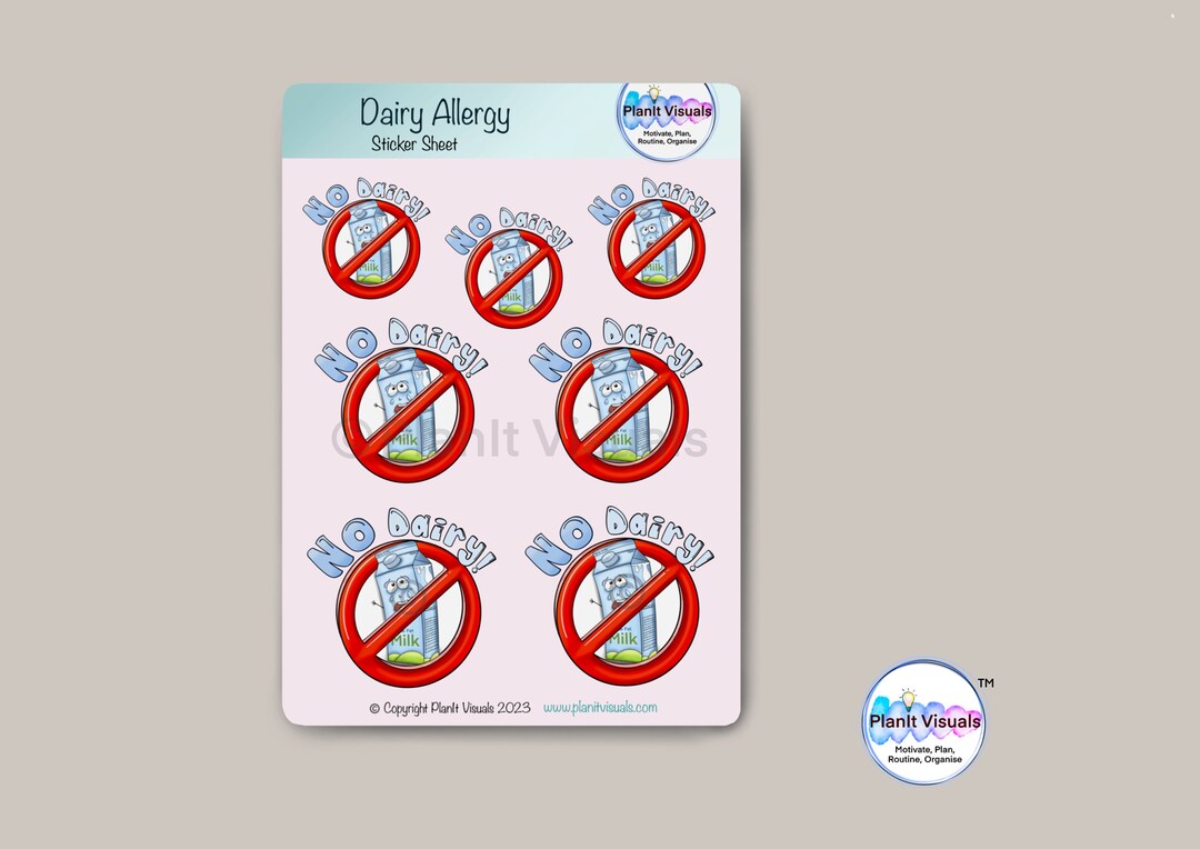 No Dairy Stickers Dairy Allergy Stickers Lunchbox Stickers Allergy ...