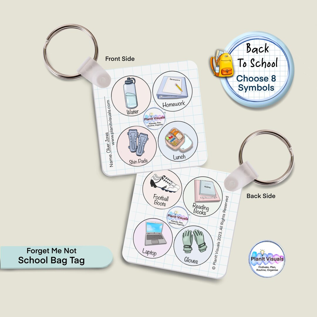 Personalised School Bag Reminder Tag Daily Routine Keyring Visual ...