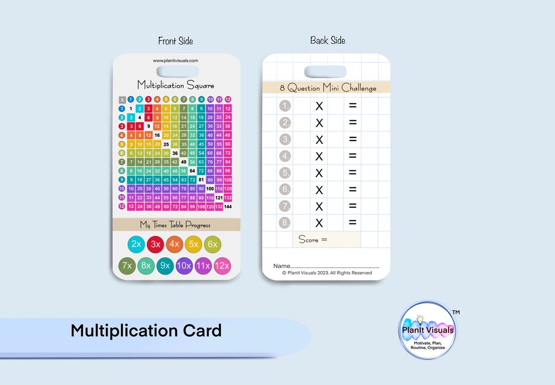 Multiplication Card Personalised Times Table Flash Card - Etsy