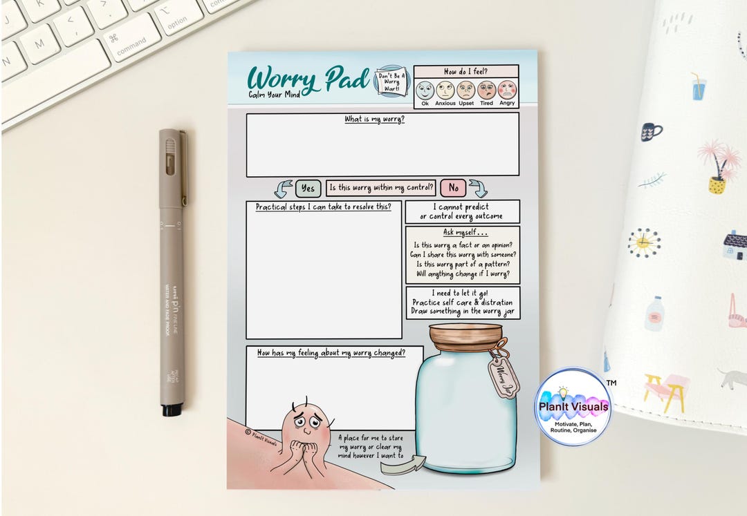 Worry Notepad A5 - Worksheet CBT - Mental Health Notepad - Self Care ...