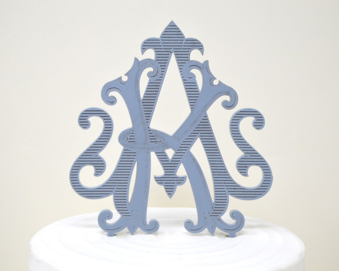 Wedding Monogram Cake Topper Blue Custom Monogram Acrylic Cake Topper ...