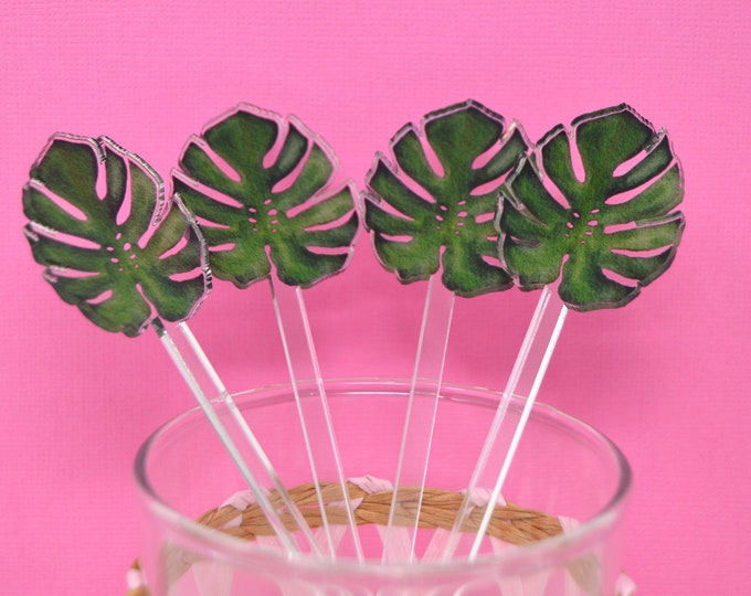 Palm Leaf Drink Stirrers Monstera Leaf Swizzle Sticks Tropical Stirr