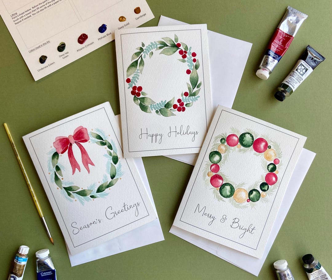 Watercolor Painting Kit, Holiday Greeting Cards, Beginner Skill ...