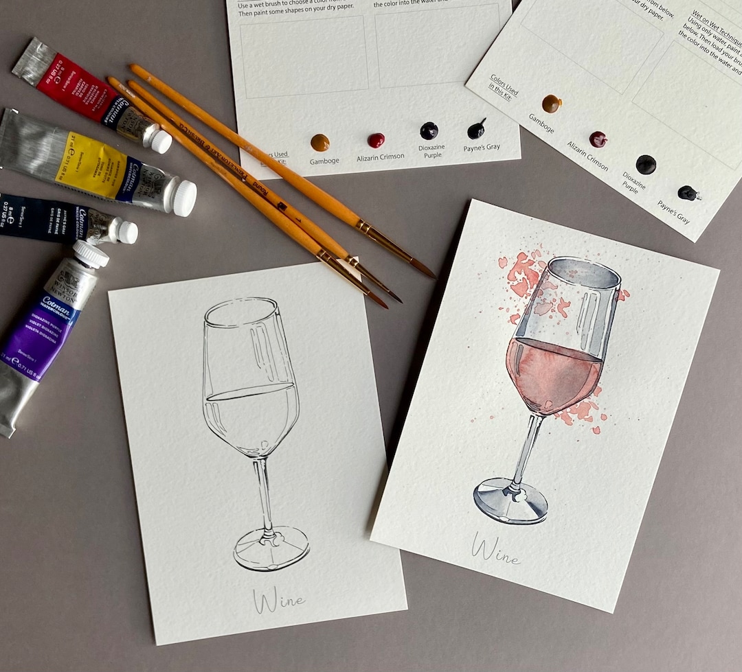 Watercolor Date Night Kit: Wine (paper, Paints, and Brushes for 2 ...
