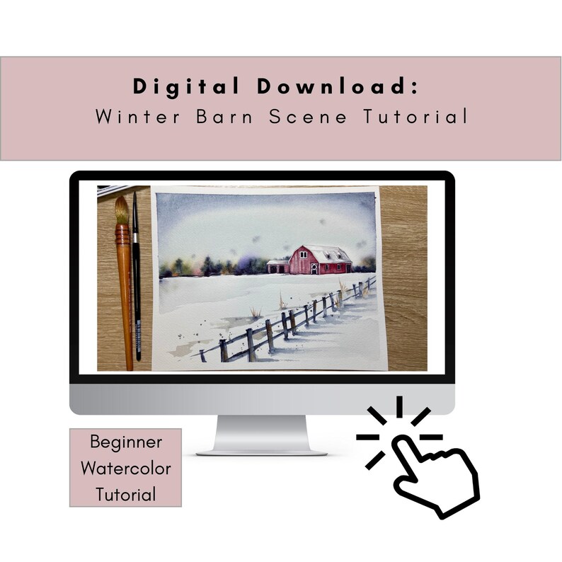 Digital Download: Beginner Watercolor Tutorial, Winter Barn Scene ...