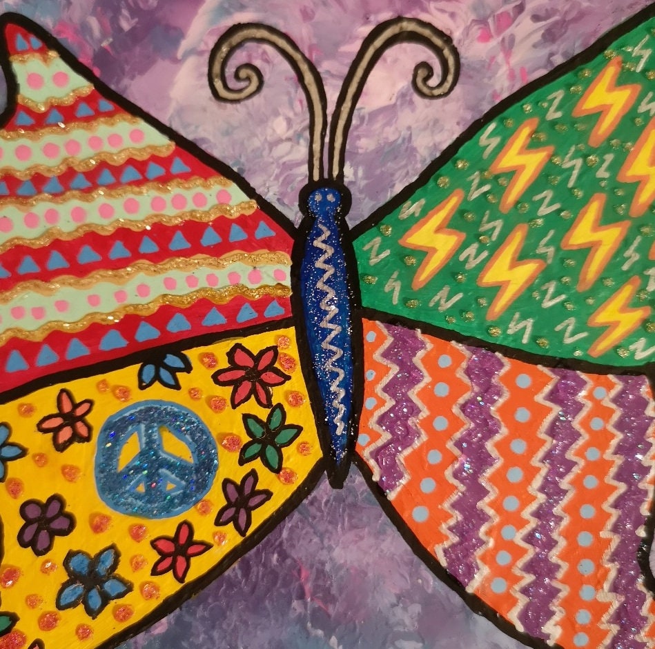 90's Retro Colourful Butterfly Painting/ Artwork - Etsy New Zealand