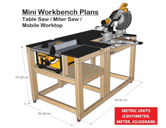 Compact Mobile Workbench Plans for Miter / Table Saw Instant - Etsy Compact Mobile Workbench Plans for Miter / Table Saw Instant - Etsy