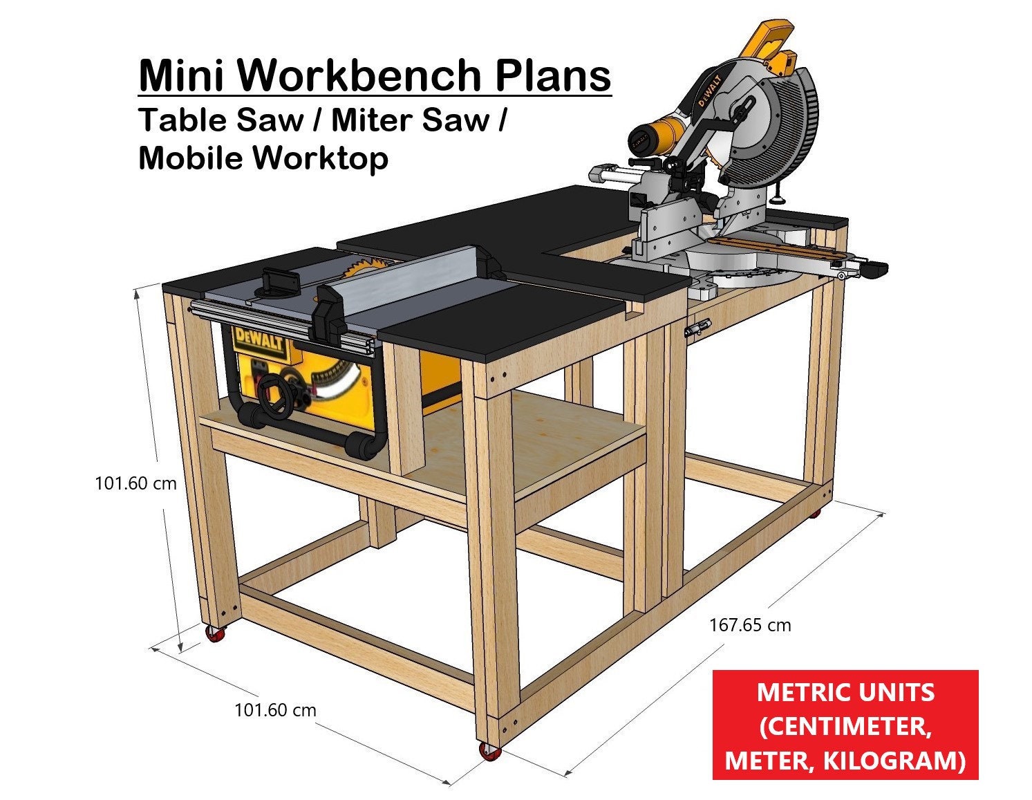 Compact Mobile Workbench Plans for Miter / Table Saw Instant - Etsy