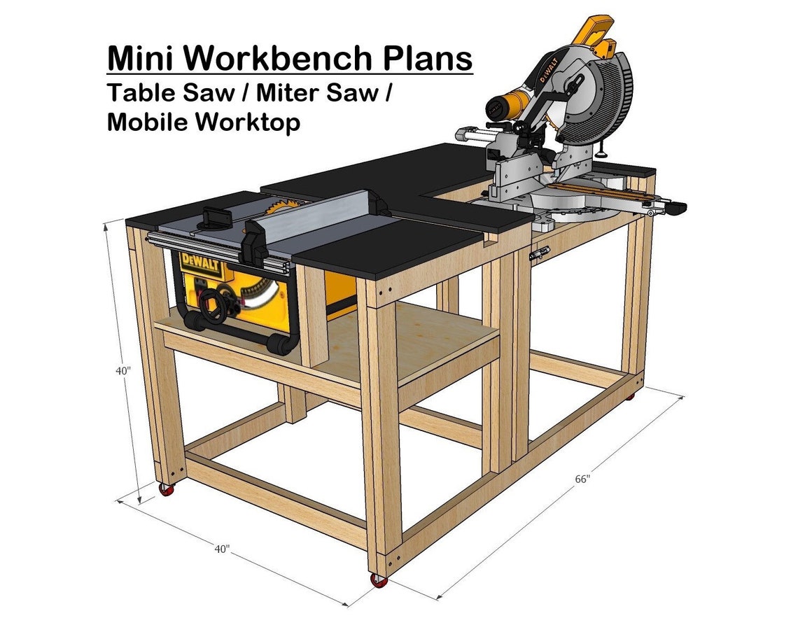 Compact Mobile Workbench Plans for Miter / Table Saw Instant | Etsy