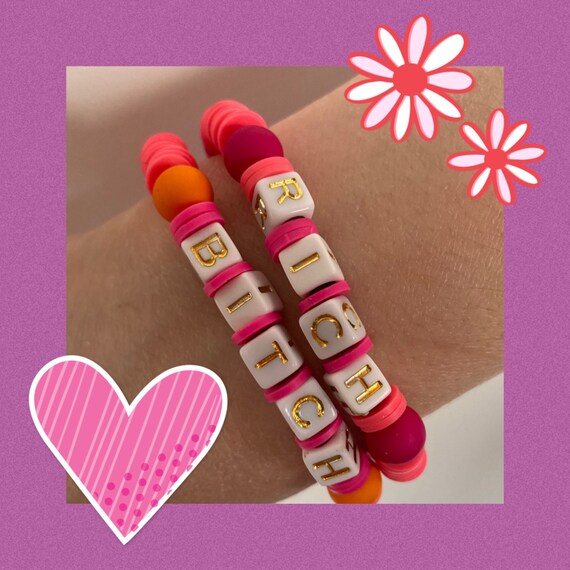 Set of Two Coloured Cheeky Word Beaded Bracelets...ritch BITCH - Etsy
