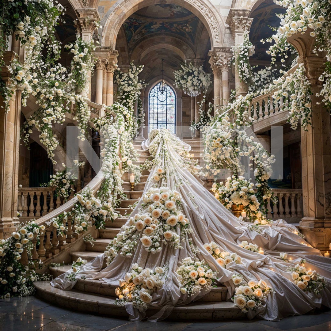 Baroque Opulent Floral Staircase Digital Backdrop, Fairytale Castle ...