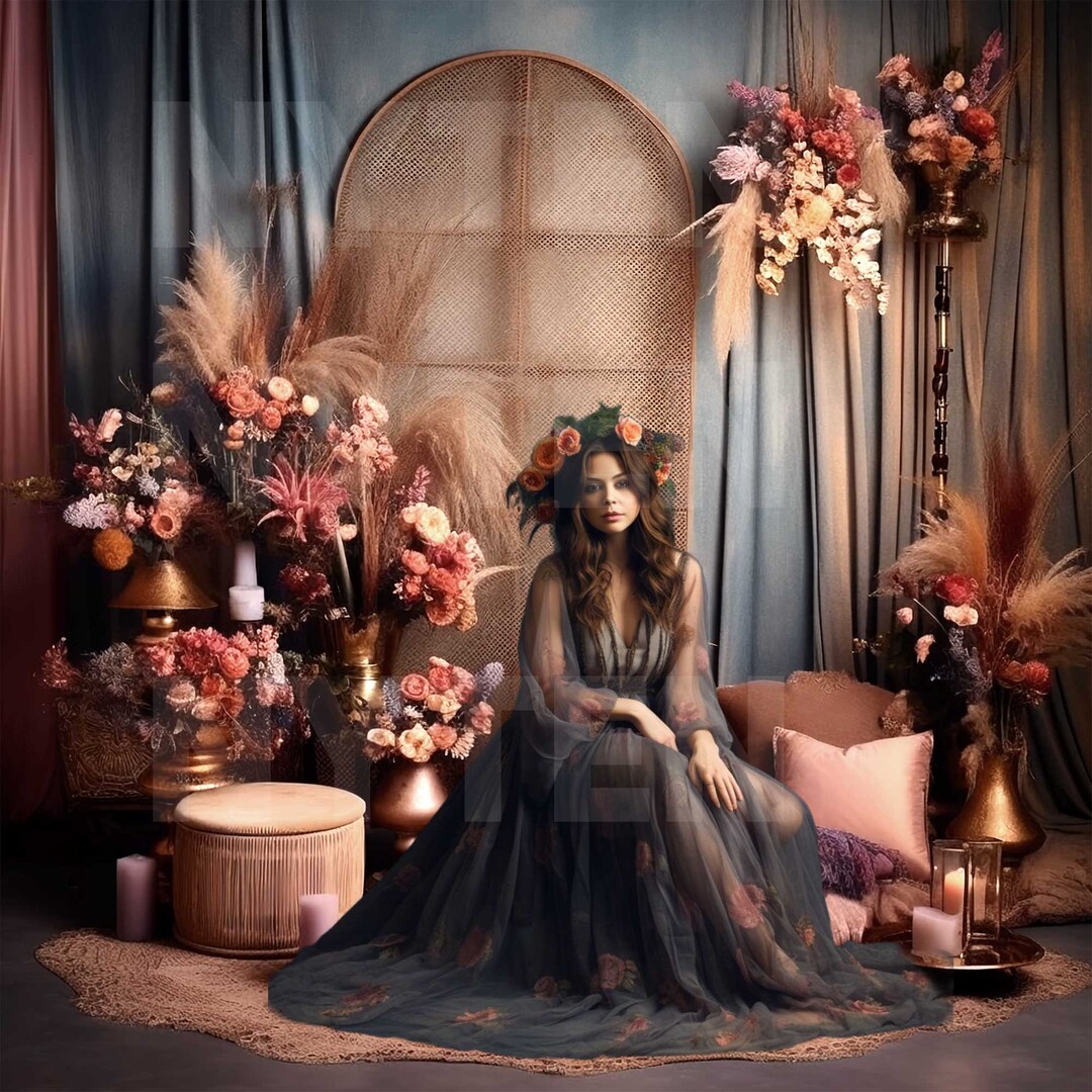 Rich Color Boho Digital Backdrop, Photo Shoot Backdrop, Overlays ...