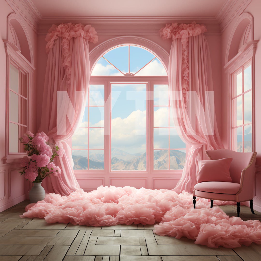 Elegant Pink Room With Mountain View Digital Backdrop , Overlays ...
