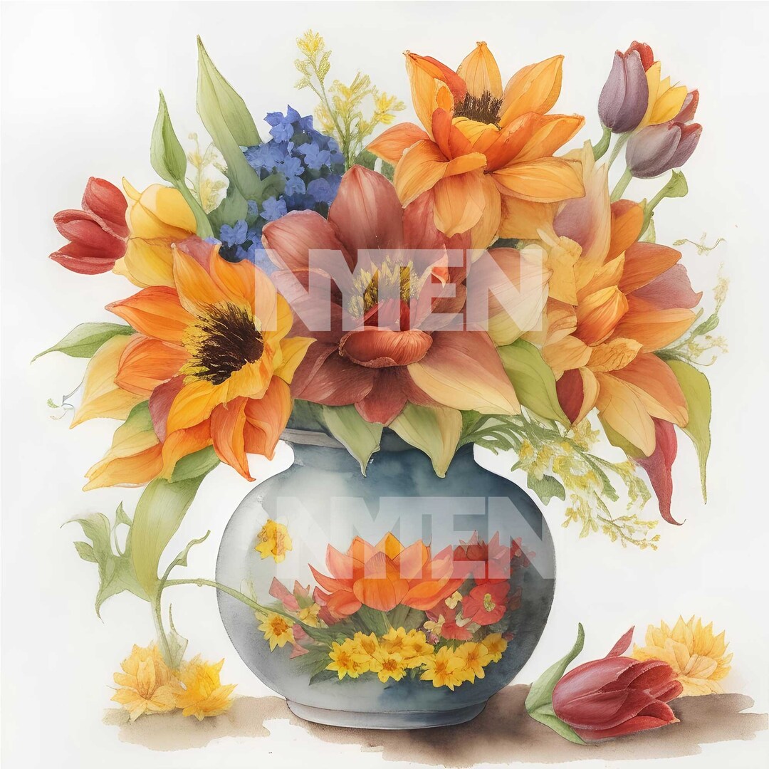 Summer Flowers Clip Art Vases Set| Sunflower Clip Art | Watercolor Clip ...