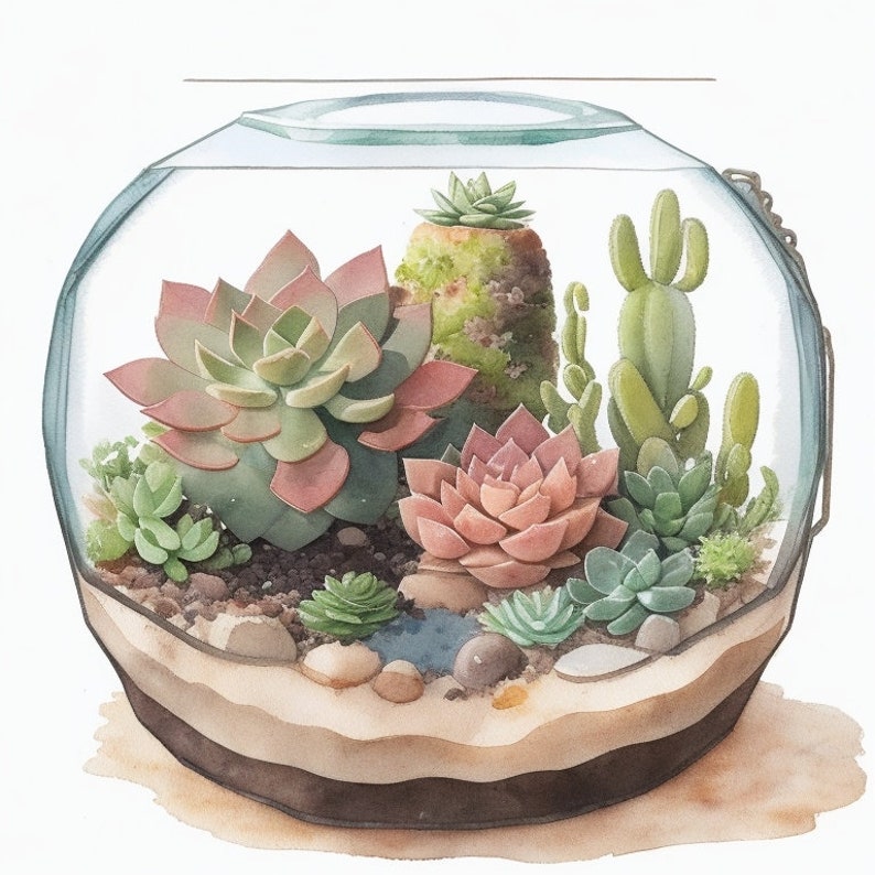 Watercolor Succulents in Terrarium Clip Art Set (instant Download) - Etsy