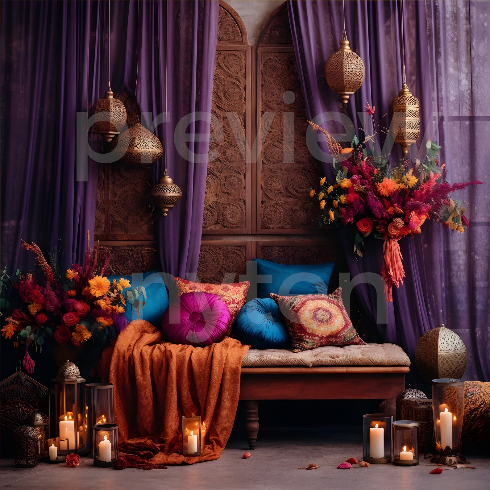 Boho Middle Eastern Jewel Tone Backdrop Bundle, 12 Photo Backgrounds ...