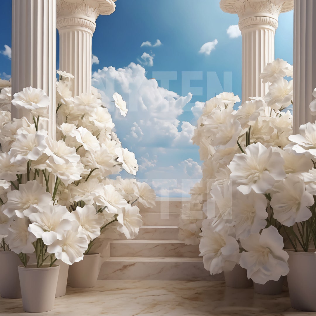 Extra Large Flowers in a Heavenly Courtyard Digital Backdrop, Photo ...