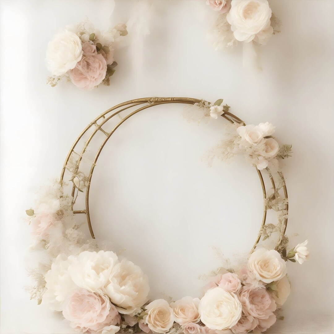 Boho White Floral Ring Backdrop, Floral Hoop Digital Backdrop, Overlays ...