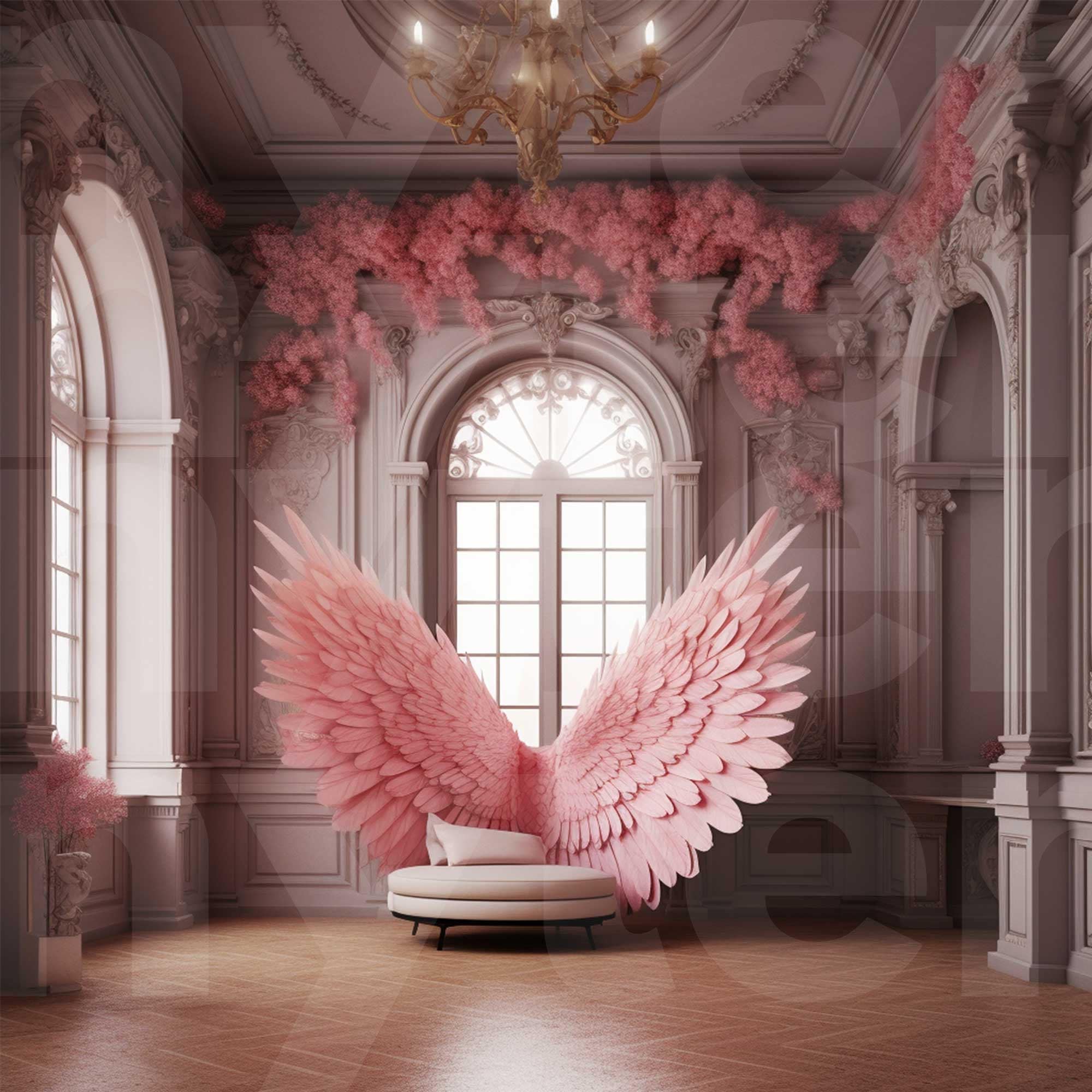 Pink Angel Wings in A Palace Digital Backdrop II, Photo Background for ...