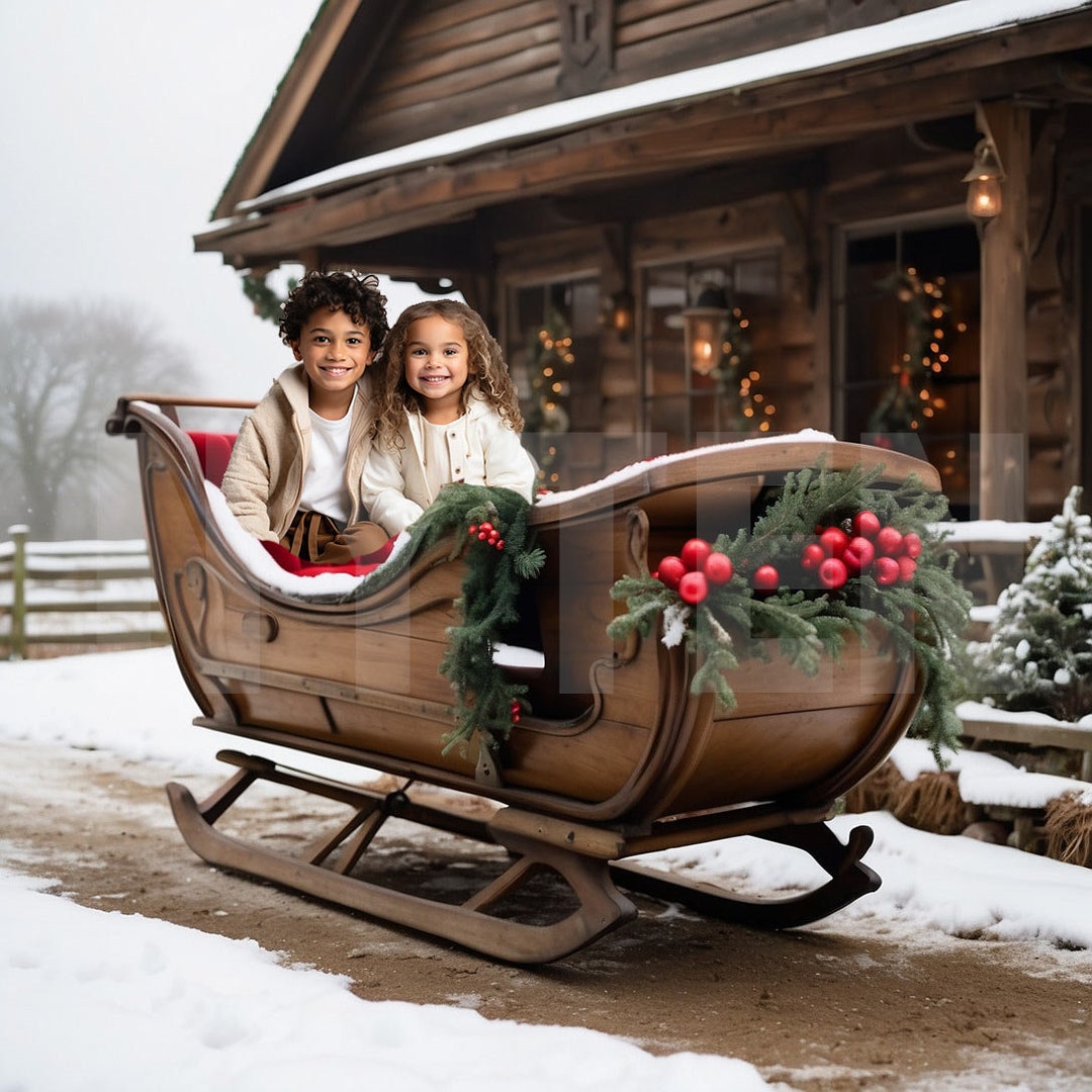 Vintage Sleigh Christmas Backdrop for Photo, Photo Background for ...