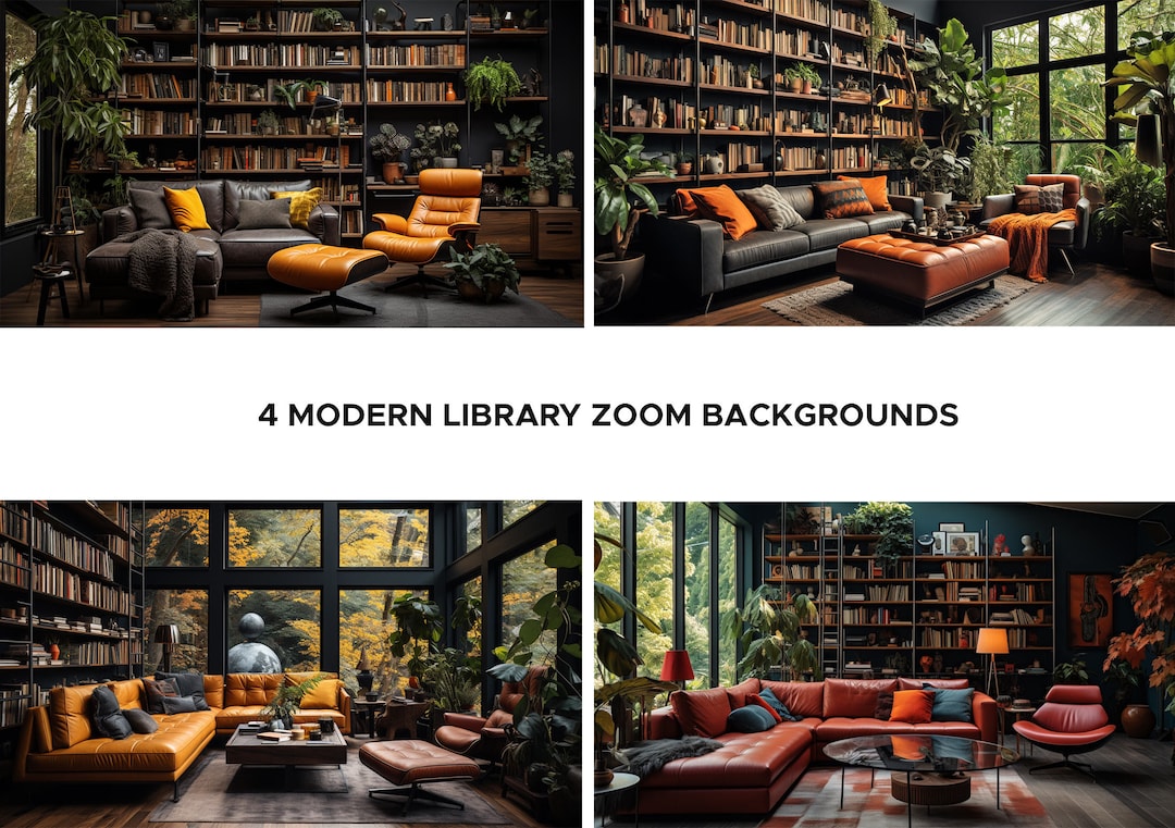 Zoom Modern Library Virtual Backgrounds | 4 Zoom Backgrounds | MS Teams ...