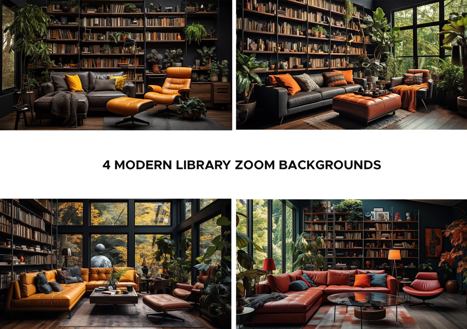 Zoom Modern Library Virtual Backgrounds | 4 Zoom Backgrounds | MS Teams ...