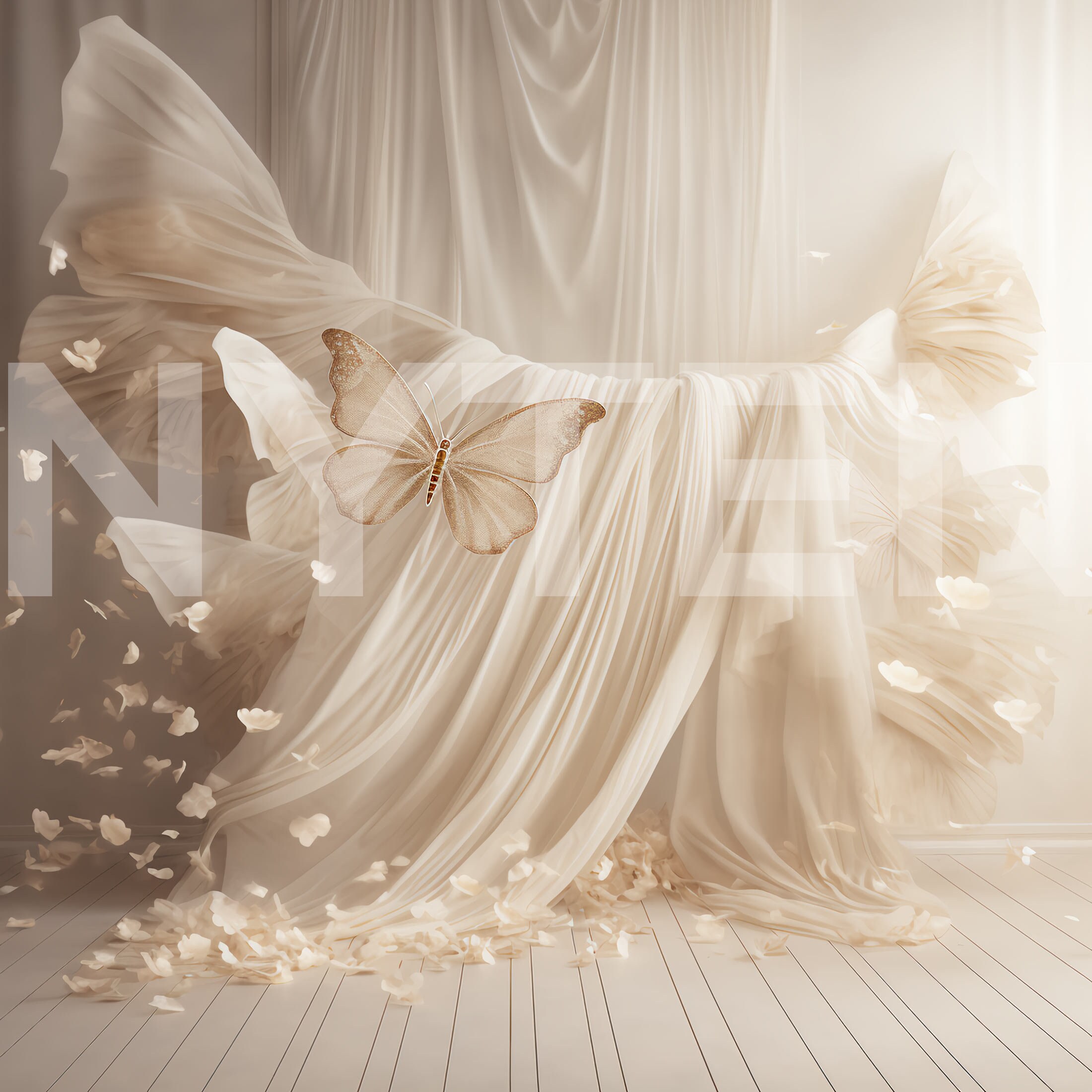 Ethereal Butterfly Beige Digital Backdrop, Photo Shoot Backdrop ...