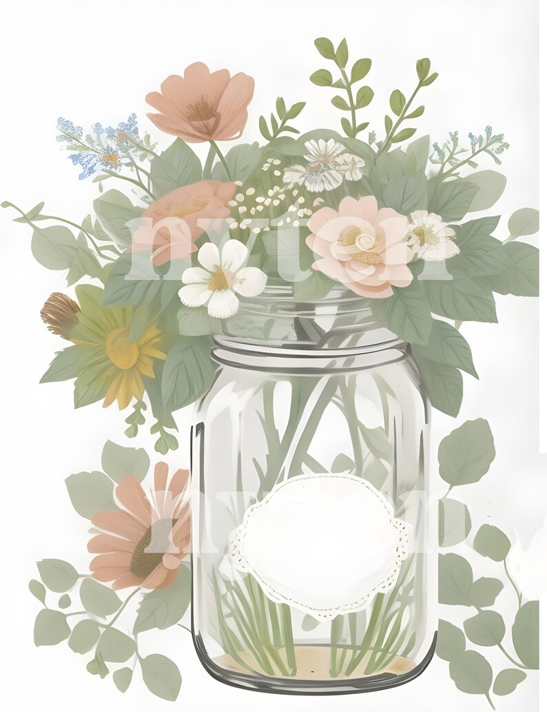 Clip Art Mason Jars Rustic Mason Jar Whimsical Graphics 12 High ...