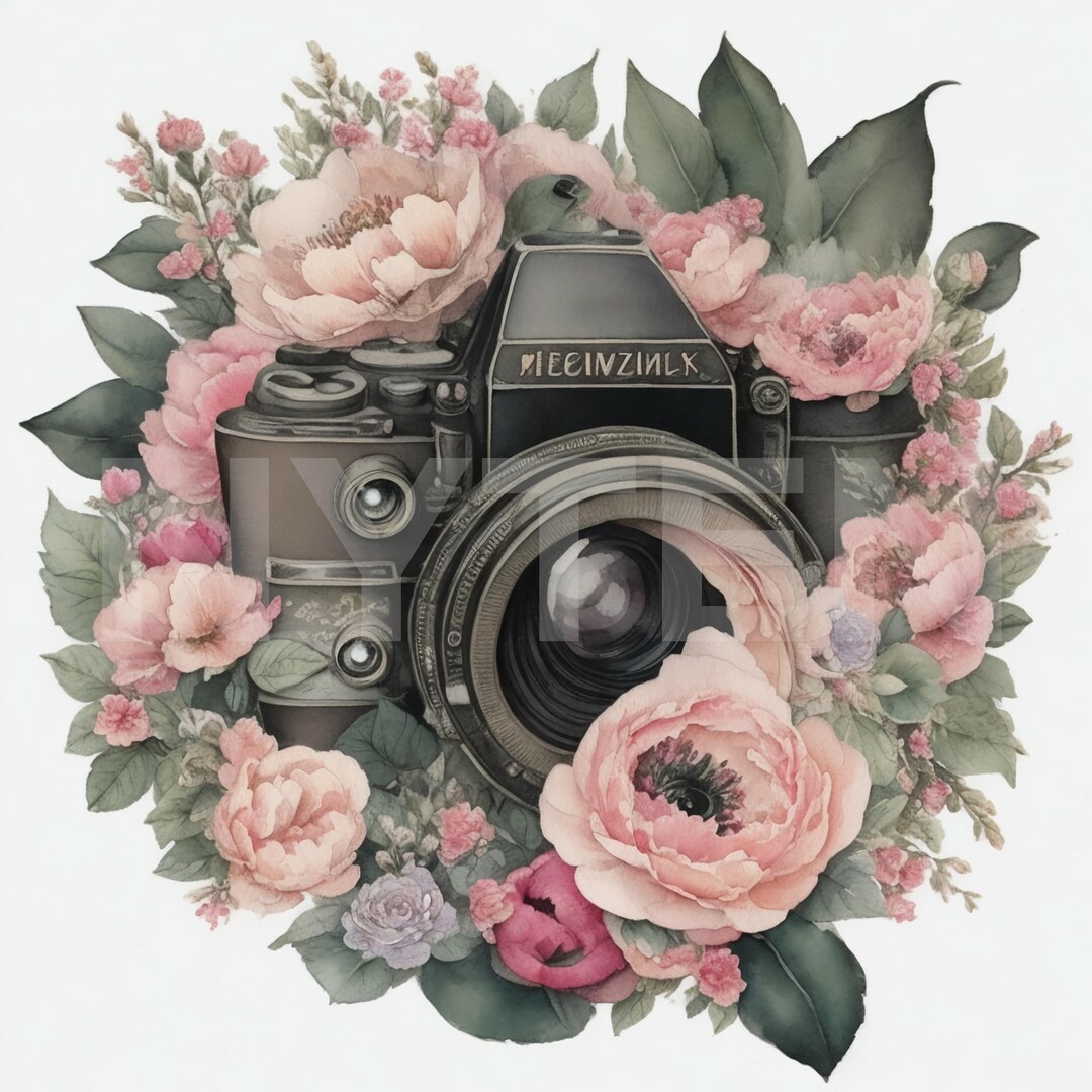 Floral Vintage Camera Clip Art | Camera Clip Art | Fantasy Watercolor ...