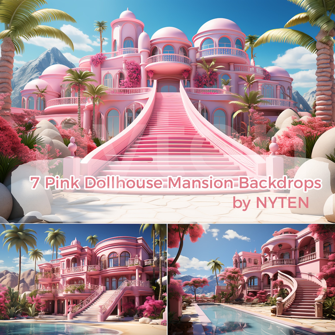 Pink Dollhouse Mansion Digital Backdrop, 7 Unique Photo Backgrounds for ...