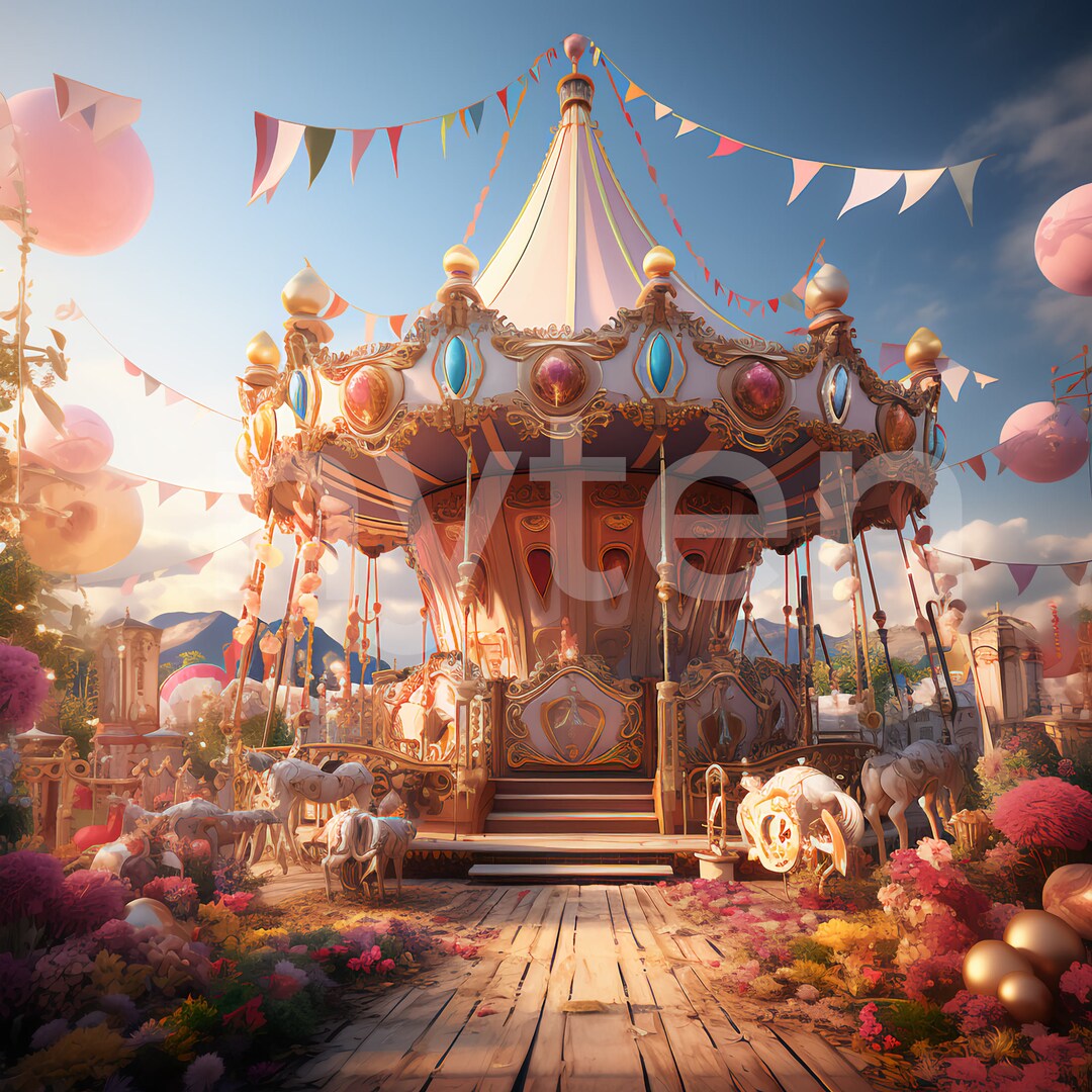 Whimsical Carnival Digital Backdrop, Unique Photo Background for ...