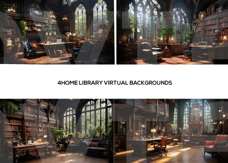 Dark Academia Library Zoom Backgrounds: Virtual Office Bundle (4 Images ...
