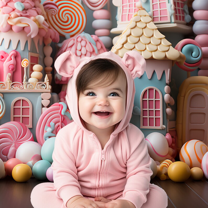 Candy Houses Digital Backdrop: Sweet Treat Photography Background (PNG ...