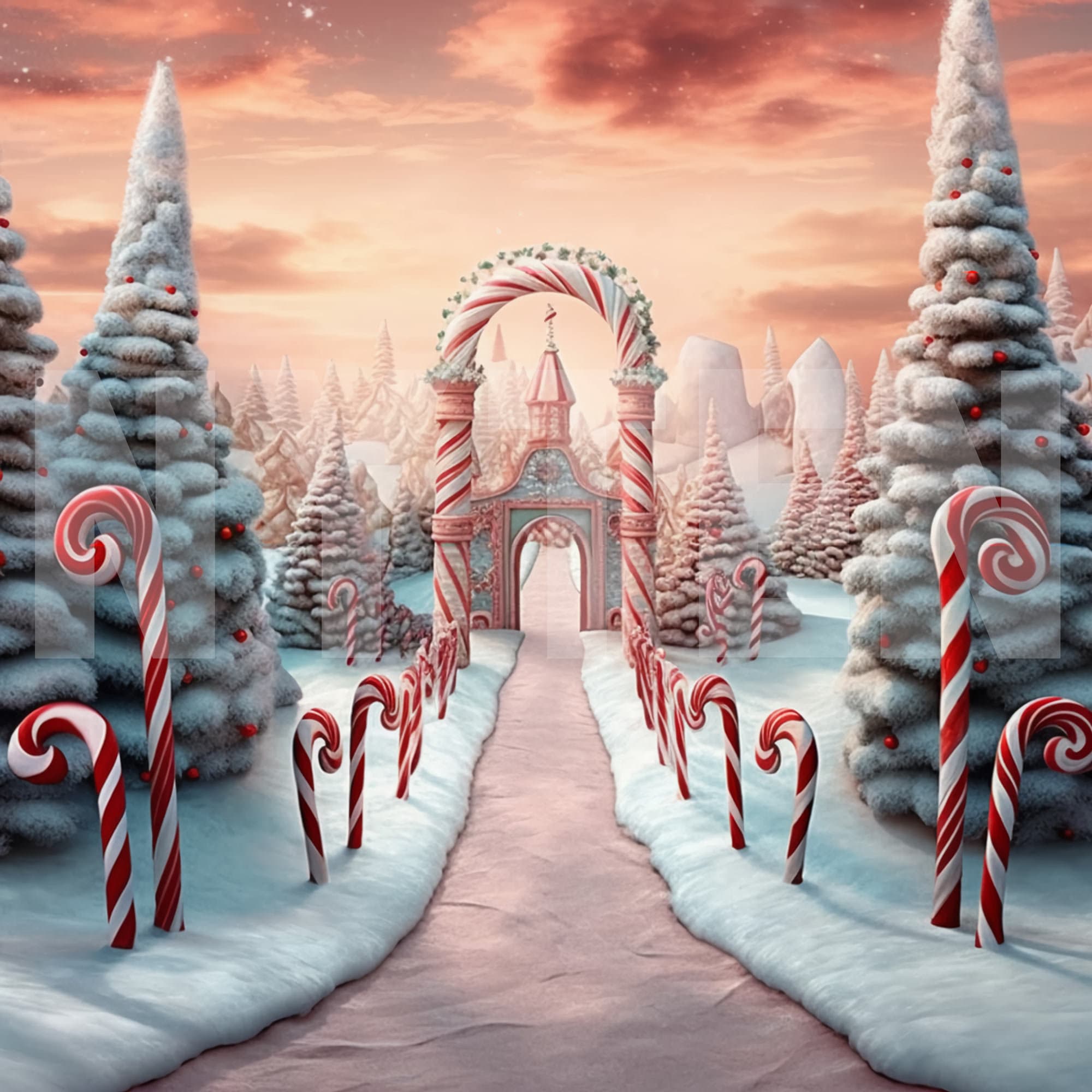 Holiday Christmas Candy Backdrop Bundle for Photo, 4 Candy Cane Village ...