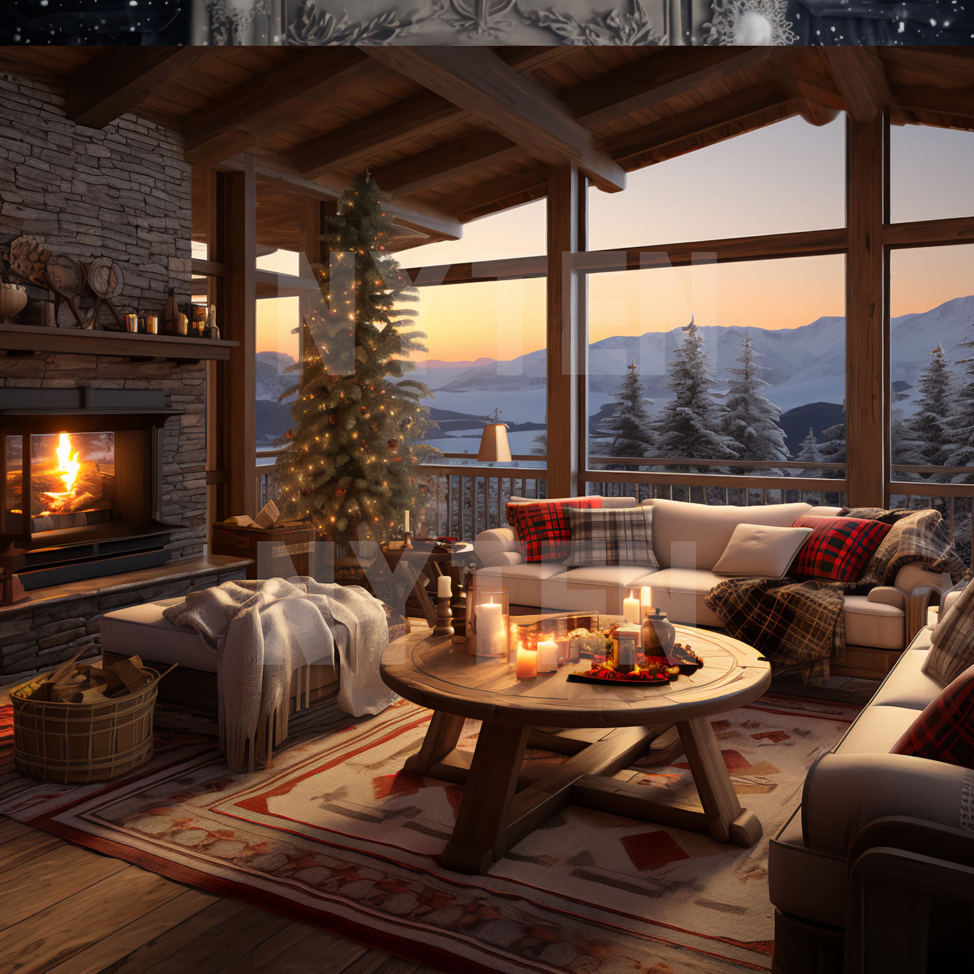 Holiday Christmas Cabin Backdrop for Photo, Photo Background for ...