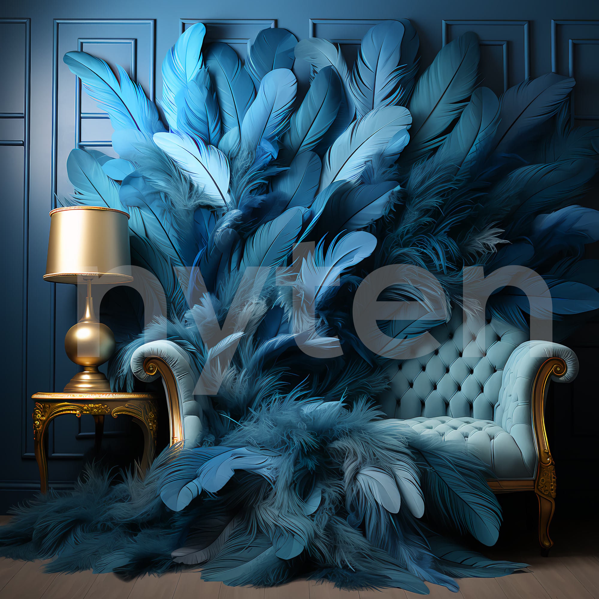 Blue Feathers Digital Backdrop, Overlays, Studio Backdrops, Wedding ...