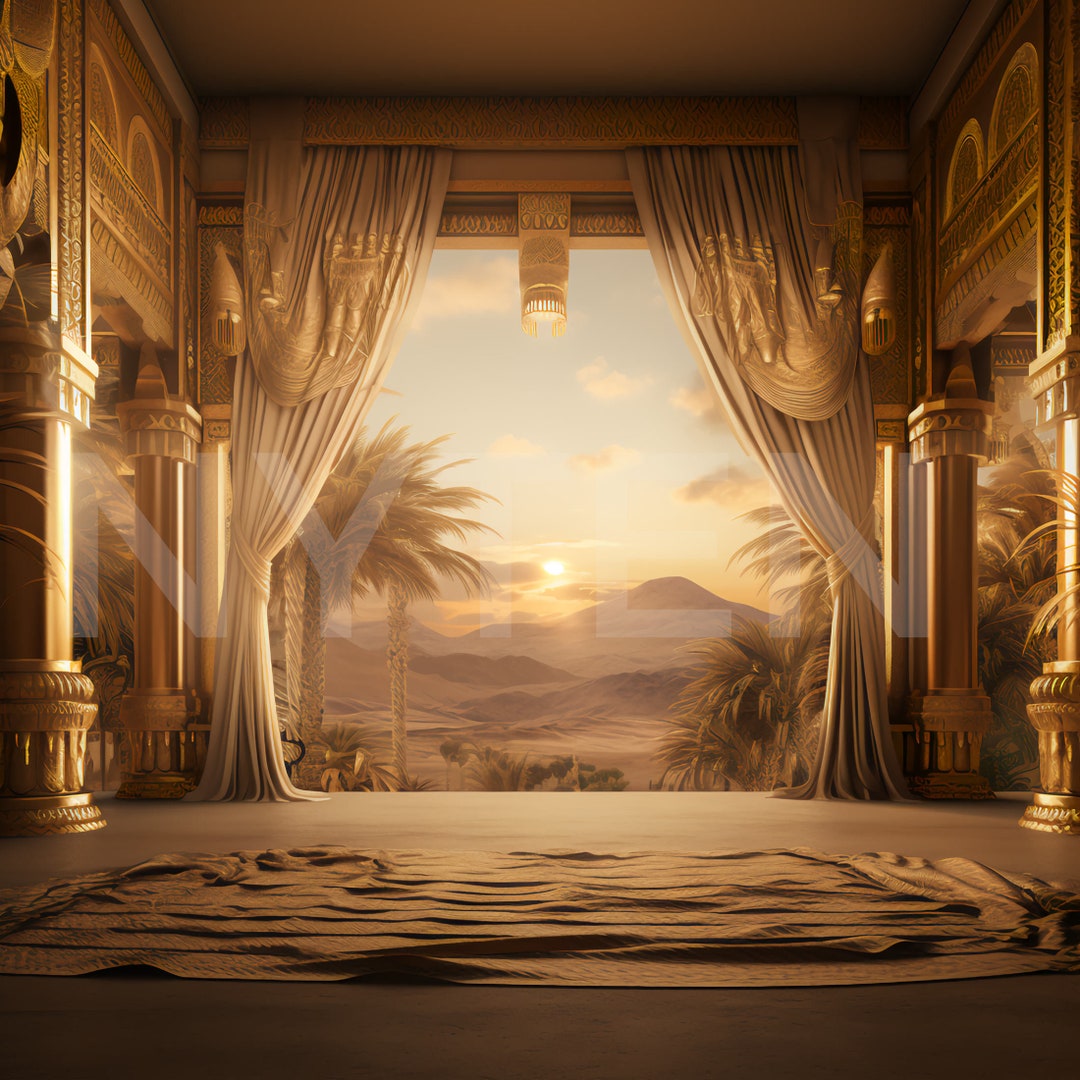 Golden Sunset Desert Palace Digital Backdrop, Photo Background for ...