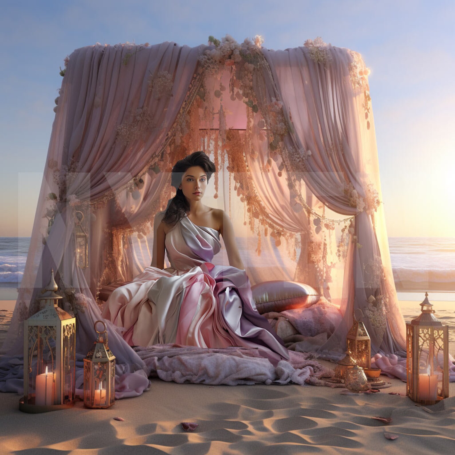Elegantly Draped Middle Eastern Style Boho Beach Tent Digital Backdrop ...