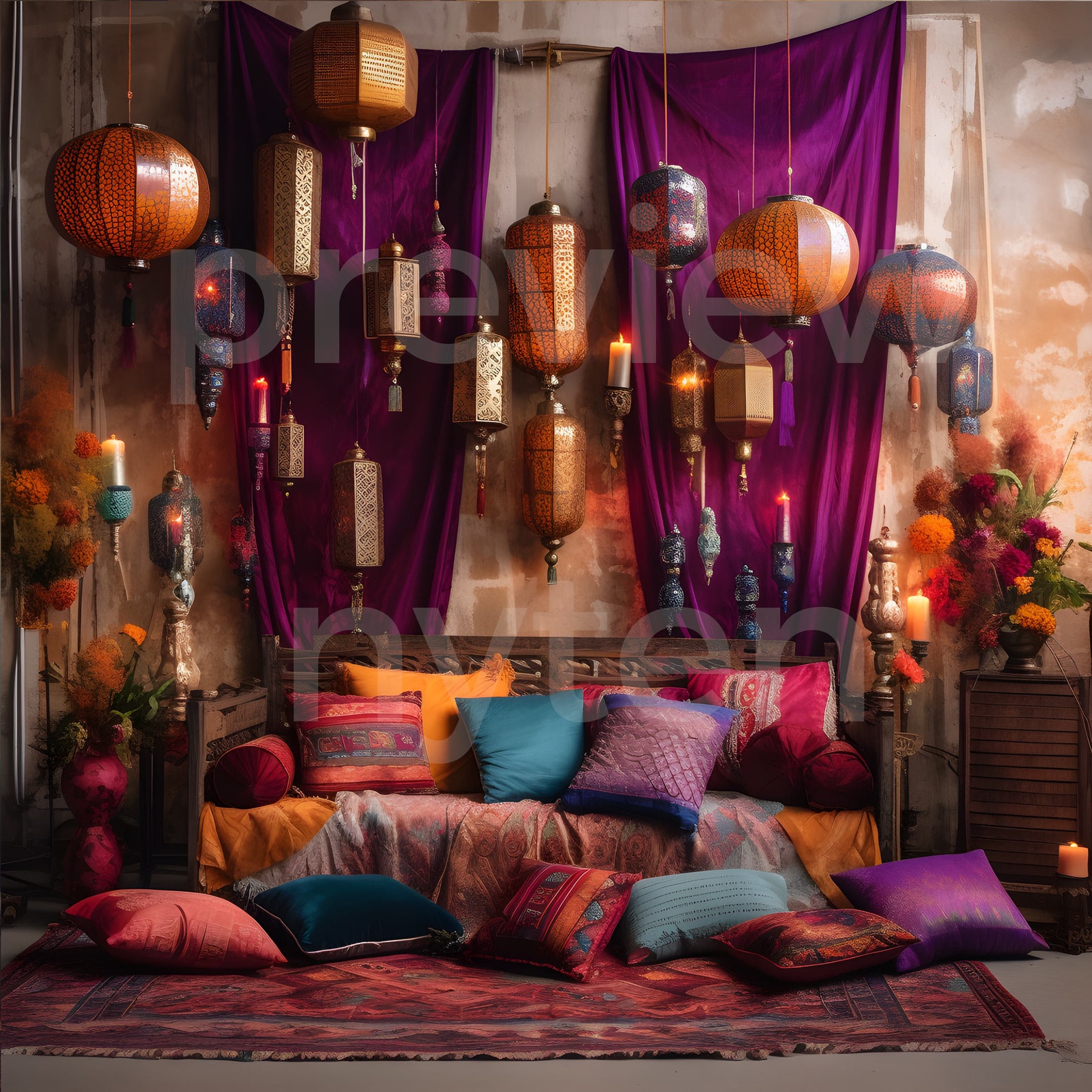 Boho Middle Eastern Jewel Tone Backdrop Bundle, 12 Photo Backgrounds ...