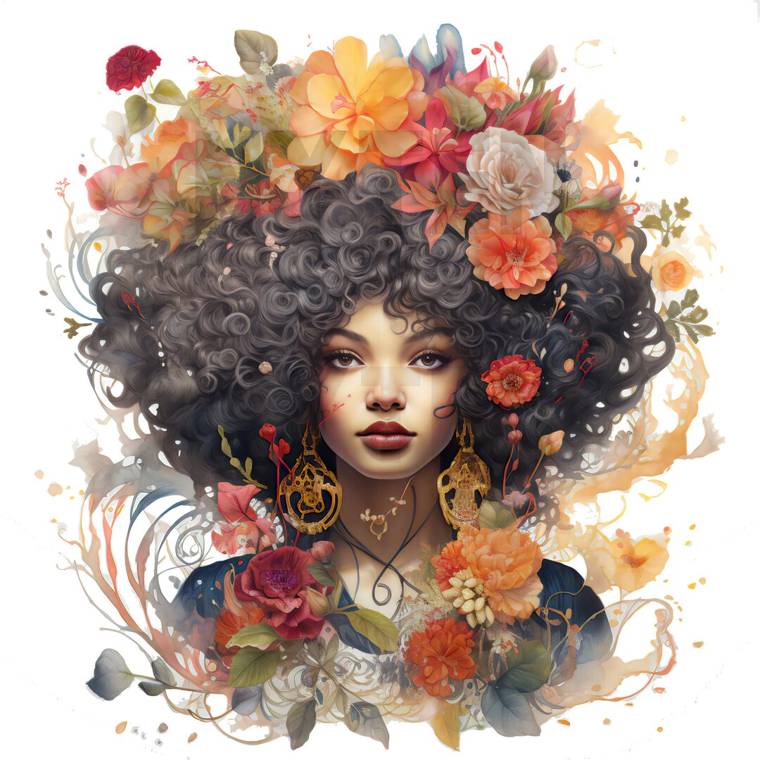 Floral Afro Girl Design for Tumbler Sublimation, T-shirt Design, Wall ...