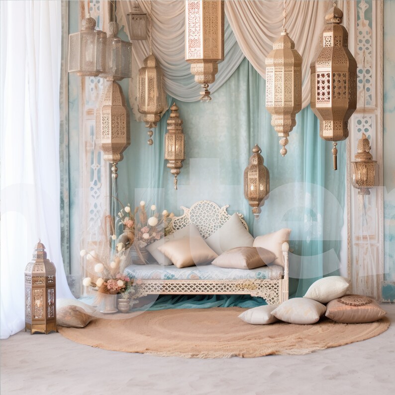 Boho Middle Eastern Turquoise Backdrop I, Photo Shoot Backdrop ...