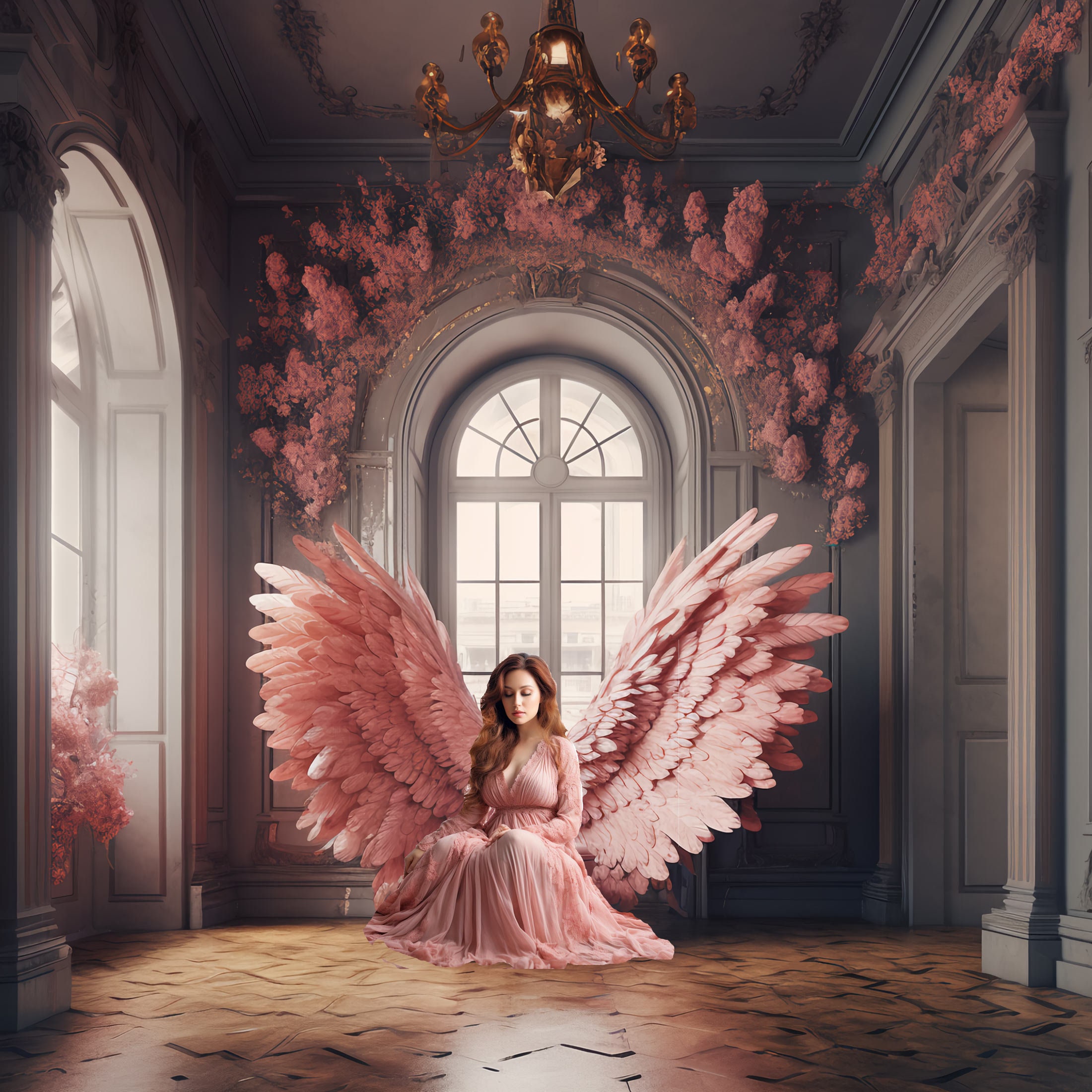 Pink Angel Wings in A Palace Backdrop, Photo Shoot Backdrop, Overlays ...