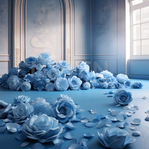 Blue Floral Room Digital Backdrop I , Overlays, Photo Backgrounds for ...