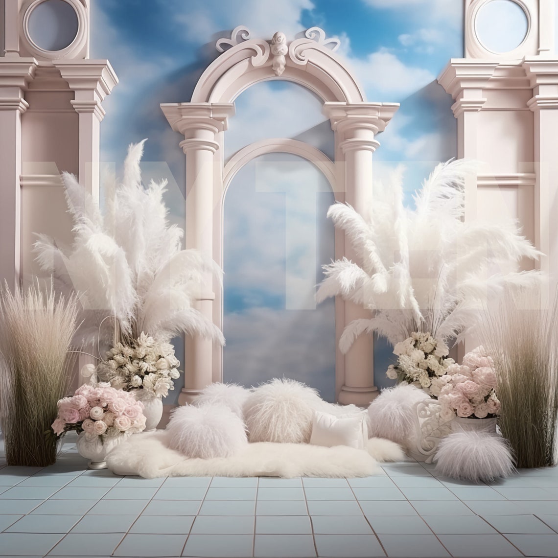 Enchanted Floral & Feather Backdrop | Ethereal Photography Digital ...