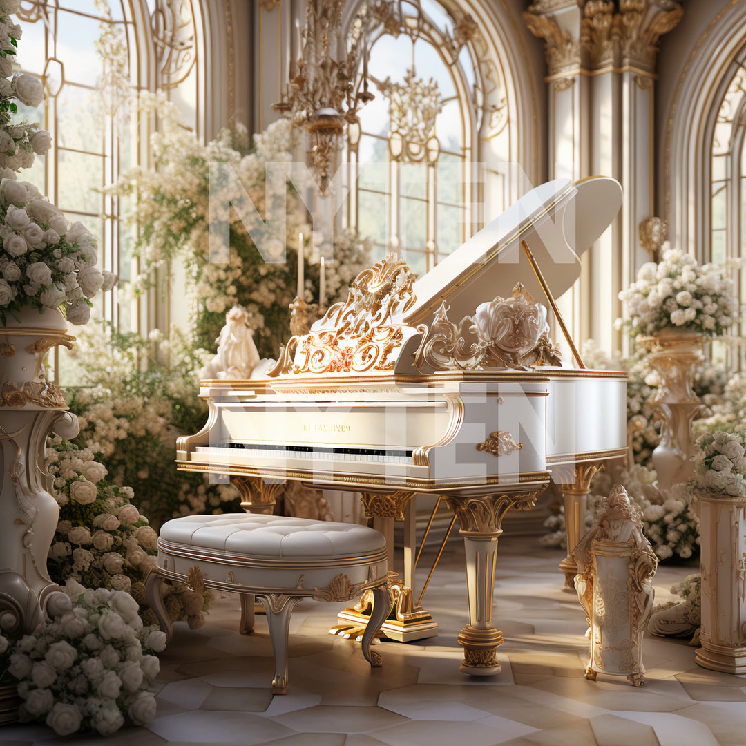 Baroque Grand Piano Digital Backdrop, Floral Photo Shoot Backdrop ...