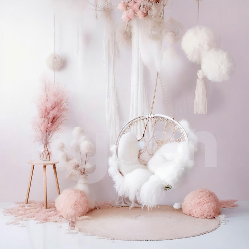 Boho Chair Swing With Pampas Grass and Pom Poms I , Photo Shoot ...